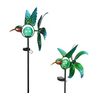 hummingbird solar wind spinner outdoor – solar garden stake lights cracked glass ball waterproof outdoor hummingbird decor pathway lights for garden patio lawn (1 pack)