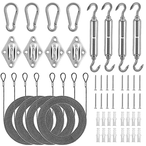 5'' Sun Shade Sail Hardware Kit with 304 Stainless Steel Wire Rope for Triangle Rectangle Sun Shade Sail Installation, Garden Outdoors Accessories , 48 Pcs (5 inch)