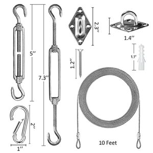 5'' Sun Shade Sail Hardware Kit with 304 Stainless Steel Wire Rope for Triangle Rectangle Sun Shade Sail Installation, Garden Outdoors Accessories , 48 Pcs (5 inch)