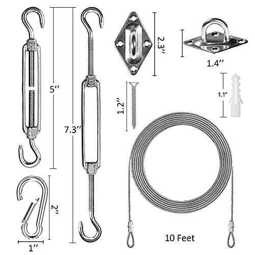 5'' Sun Shade Sail Hardware Kit with 304 Stainless Steel Wire Rope for Triangle Rectangle Sun Shade Sail Installation, Garden Outdoors Accessories , 48 Pcs (5 inch)