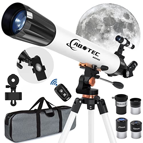 ABOTEC Telescope for Adults Astronomy, 90mm Aperture 800mm Refractor Telescopes for Kids & Beginners, (32X-400X) Multi-Coated High Transmission Telescope with Carry Bag & Phone Mount &Wireless Control