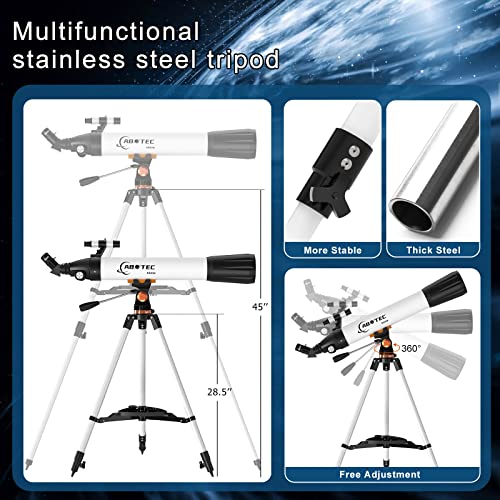 ABOTEC Telescope for Adults Astronomy, 90mm Aperture 800mm Refractor Telescopes for Kids & Beginners, (32X-400X) Multi-Coated High Transmission Telescope with Carry Bag & Phone Mount &Wireless Control