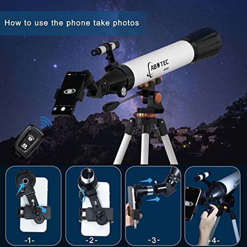 ABOTEC Telescope for Adults Astronomy, 90mm Aperture 800mm Refractor Telescopes for Kids & Beginners, (32X-400X) Multi-Coated High Transmission Telescope with Carry Bag & Phone Mount &Wireless Control