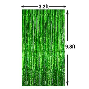 GOER 3.2 ft x 9.8 ft Metallic Tinsel Foil Fringe Curtains Party Photo Backdrop Party Streamers for St. Patrick's Day,Birthday,Graduation,New Year Eve Decorations Christmas Wedding Decor (Green,1 Pack)