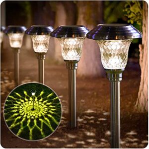 beau jardin 4 pack solar lights pathway outdoor waterproof supper bright up to 12 hrs glass stainless steel metal auto on/off solar powered landscape led lighting for garden yard walkway stakes bg136