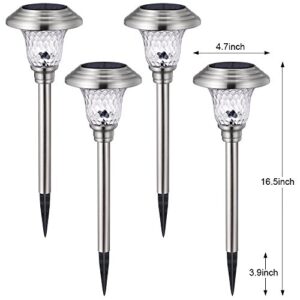 BEAU JARDIN 4 Pack Solar Lights Pathway Outdoor Waterproof Supper Bright Up to 12 Hrs Glass Stainless Steel Metal Auto On/Off Solar Powered Landscape LED Lighting for Garden Yard Walkway Stakes BG136