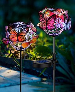 aiscool solar lights outdoor butterfly lights garden decorative solar stake lights with butterflies decor powered waterproof for garden yard pathway 2 pack