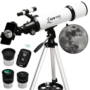 abotec telescope, 80mm aperture telescopes for adults astronomy & kids & beginners, portable 500mm refracting telescope (25x-250x) with an adjustable tripod, a bag, a phone adapter & a wireless remote