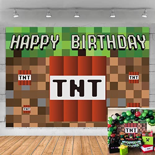 HUAYI 6.5'x5' TNT Pixel Backdrop for Birthday Game Themed Party Background Photo Booth - Stretch Resistant Econ Vinyl FW-2193