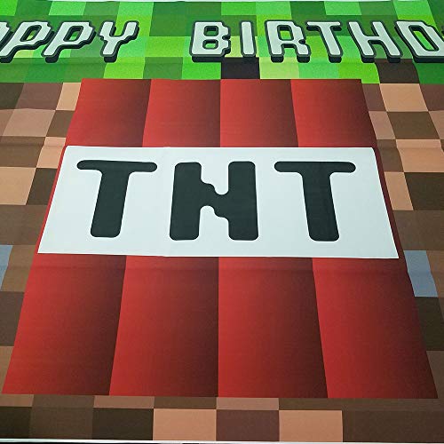 HUAYI 6.5'x5' TNT Pixel Backdrop for Birthday Game Themed Party Background Photo Booth - Stretch Resistant Econ Vinyl FW-2193