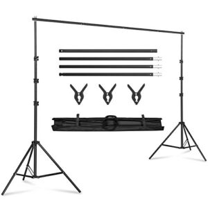 kshioe backdrop support stand 6.4x10ft photo backdrop stand adjustable photography studio background support system kit with carrying bag and 3 clamps for photo video shooting, wedding, party