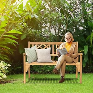 Tangkula Folding Wood Garden Bench, 2 Person Foldable Acacia Patio Bench with Heavy Duty Structure, Locks, Wide Curved Armrest and Backrest,for Yard, Deck, Balcony, Park (Teak)