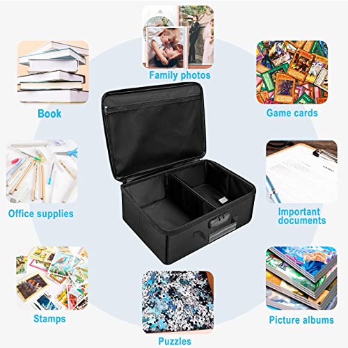 Fireproof Photo Storage Box with Lock,ENGPOW Photo Box Organizer with Divider＆Mesh Bag,Collapsible Portable Photo Storage Containers with Handle for Photos, Picture,Scrapbook,Art,Craft(Box Only)