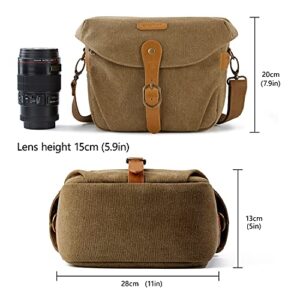 BAGSMART Camera Bag, SLR DSLR Canvas Camera Case, Vintage Padded Camera Shoulder Bag with Rain Cover for Women and Men, Khaki