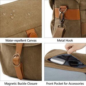 BAGSMART Camera Bag, SLR DSLR Canvas Camera Case, Vintage Padded Camera Shoulder Bag with Rain Cover for Women and Men, Khaki