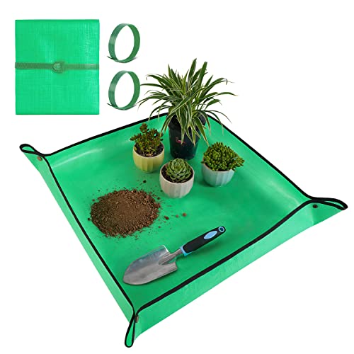 Repotting Mat for Indoor Plant Transplanting and Mess Control 27"x 27" Thickened Waterproof Potting Tray Foldable Succulent Potting Mat Portable Gardening Mat Garden Gifts for Women & Men Green