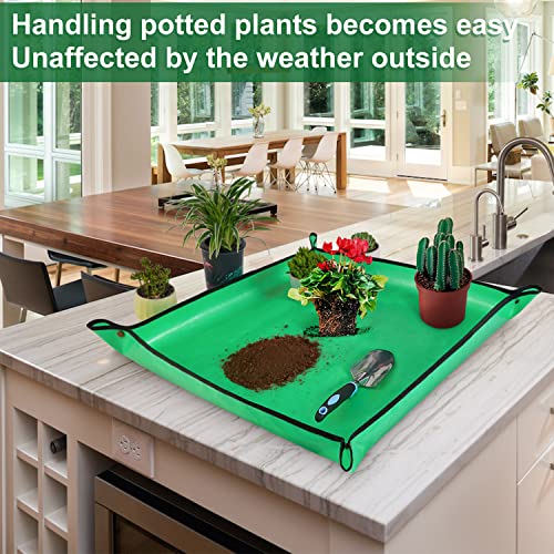 Repotting Mat for Indoor Plant Transplanting and Mess Control 27"x 27" Thickened Waterproof Potting Tray Foldable Succulent Potting Mat Portable Gardening Mat Garden Gifts for Women & Men Green