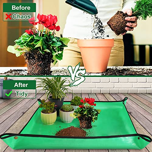 Repotting Mat for Indoor Plant Transplanting and Mess Control 27"x 27" Thickened Waterproof Potting Tray Foldable Succulent Potting Mat Portable Gardening Mat Garden Gifts for Women & Men Green