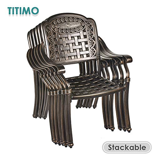 TITIMO 7-Piece Outdoor Furniture Dining Set, All-Weather Cast Aluminum Conversation Set Includes 6 Chairs and 1 Rectangular Table with Umbrella Hole for Patio Garden Deck (Without Cushions)