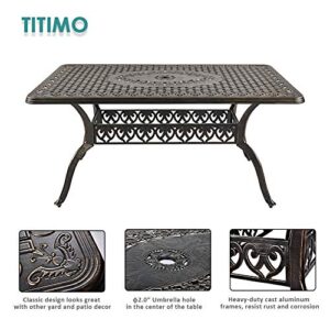 TITIMO 7-Piece Outdoor Furniture Dining Set, All-Weather Cast Aluminum Conversation Set Includes 6 Chairs and 1 Rectangular Table with Umbrella Hole for Patio Garden Deck (Without Cushions)