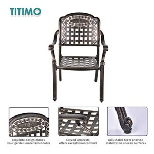 TITIMO 7-Piece Outdoor Furniture Dining Set, All-Weather Cast Aluminum Conversation Set Includes 6 Chairs and 1 Rectangular Table with Umbrella Hole for Patio Garden Deck (Without Cushions)