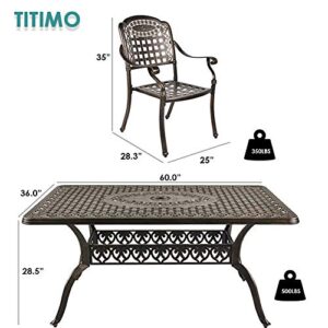 TITIMO 7-Piece Outdoor Furniture Dining Set, All-Weather Cast Aluminum Conversation Set Includes 6 Chairs and 1 Rectangular Table with Umbrella Hole for Patio Garden Deck (Without Cushions)