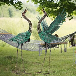 chisheen Crane Garden Statues Outdoor Metal Heron Yard Art Crane for Garden Sculptures Patio Lawn Ornaments,Set of 2