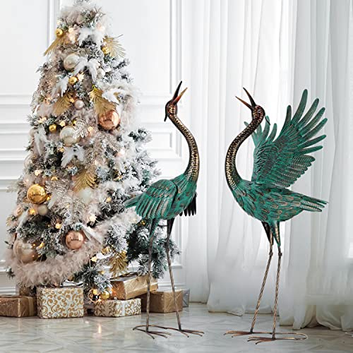 chisheen Crane Garden Statues Outdoor Metal Heron Yard Art Crane for Garden Sculptures Patio Lawn Ornaments,Set of 2