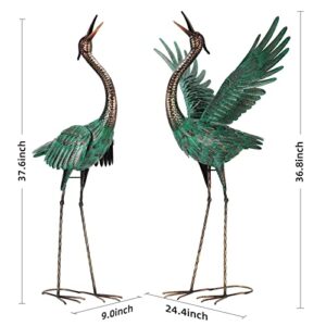 chisheen Crane Garden Statues Outdoor Metal Heron Yard Art Crane for Garden Sculptures Patio Lawn Ornaments,Set of 2