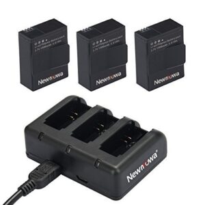 newmowa 1300mah replacement ahdbt-302 battery (3-pack) and rapid 3-channel charger for gopro hero 3, gopro hero 3+, ahdbt-301, ahdbt-302 (ahdbt-302 battery(3 pack) and charger kit)