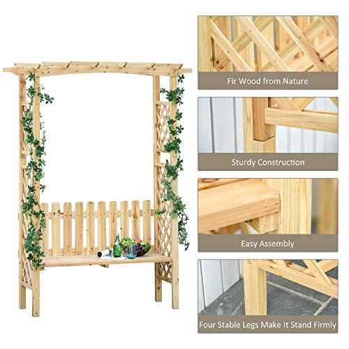 Outsunny Outdoor Garden Bench Arch Pergola with Natural Fir Wood Build, Protective Varnish, & 2 Person Ergonomic Bench