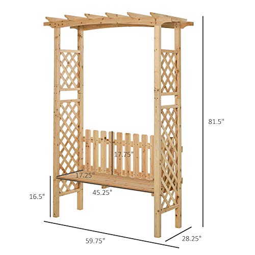 Outsunny Outdoor Garden Bench Arch Pergola with Natural Fir Wood Build, Protective Varnish, & 2 Person Ergonomic Bench