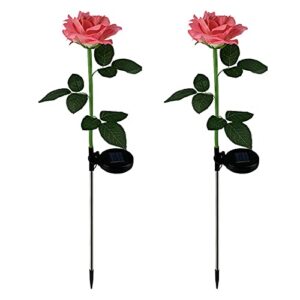 btpouy 2-pack rose solar garden lights waterproof decorative solar stake lights single head rose flowers led lights solar powered for garden yard patio lawn decor