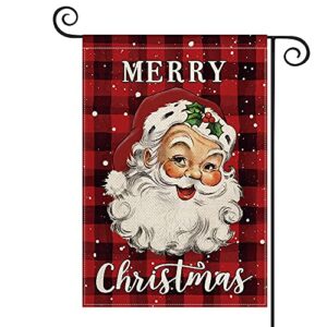 avoin merry christmas watercolor buffalo check plaid santa claus garden flag vertical double sided, winter holiday yard outdoor decoration 12.5 x 18 inch