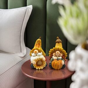 HONGLAND Garden Gnome Statue,2 Pack Resin Gnome Figurine Pumpkin Ornaments Outdoor Statues Home Decor for Fall Harvest Thanksgiving, Patio Yard Lawn Porch, Gardening Decor-6.5 Inch