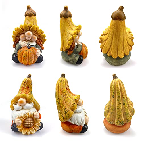 HONGLAND Garden Gnome Statue,2 Pack Resin Gnome Figurine Pumpkin Ornaments Outdoor Statues Home Decor for Fall Harvest Thanksgiving, Patio Yard Lawn Porch, Gardening Decor-6.5 Inch