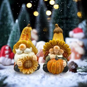 HONGLAND Garden Gnome Statue,2 Pack Resin Gnome Figurine Pumpkin Ornaments Outdoor Statues Home Decor for Fall Harvest Thanksgiving, Patio Yard Lawn Porch, Gardening Decor-6.5 Inch