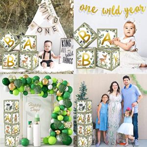 YARA Woodland Baby Shower Decorations Boxes for Boy Girl, Sage Green Party Decor Letters, Boho Baby Blocks Decoration Backdrop, Neutral Gender & Reveal Box Centerpieces, Forest Animals Greenery Theme