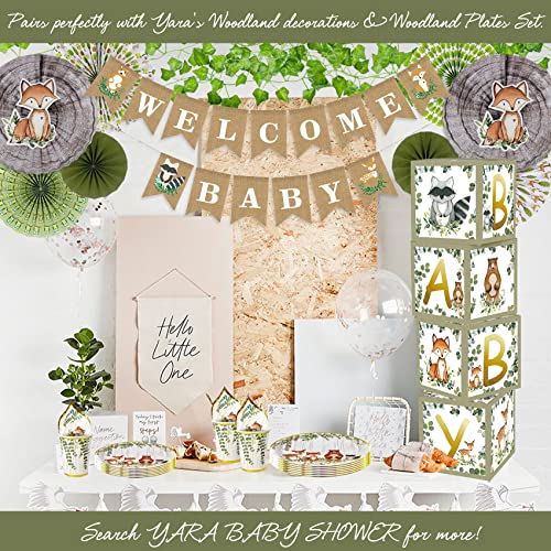 YARA Woodland Baby Shower Decorations Boxes for Boy Girl, Sage Green Party Decor Letters, Boho Baby Blocks Decoration Backdrop, Neutral Gender & Reveal Box Centerpieces, Forest Animals Greenery Theme