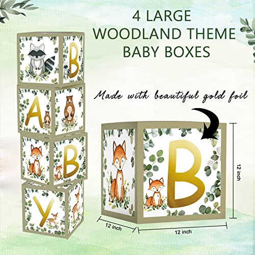 YARA Woodland Baby Shower Decorations Boxes for Boy Girl, Sage Green Party Decor Letters, Boho Baby Blocks Decoration Backdrop, Neutral Gender & Reveal Box Centerpieces, Forest Animals Greenery Theme