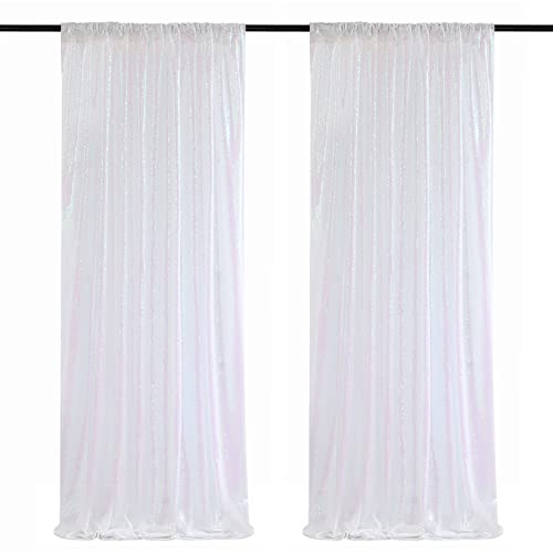 Sequin Curtains 2 Panels White Iridescent 2FTx8FT Sequin Photo Backdrop Sequin Backdrop Fabric Background