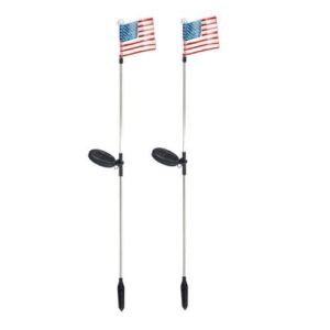 unido box us flag solar garden stake lights white led, set of 2