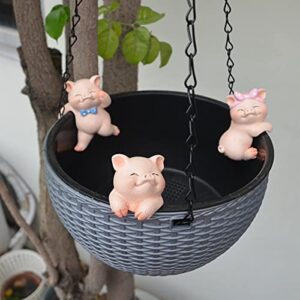 qiansheng set of 3 garden pig statues terrarium flower pot hanger and vase hugger miniature pig figurines fairy garden ornaments cute animal planter hanging pendant decorations