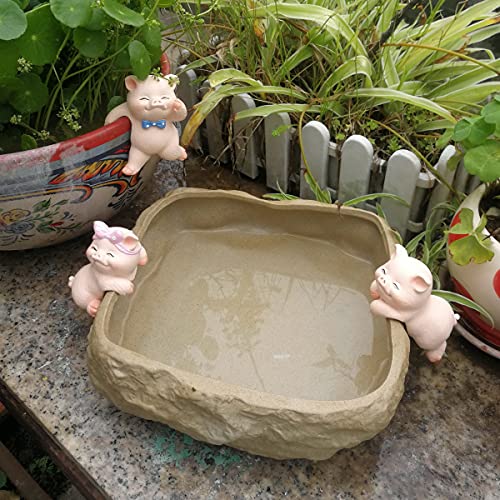 QIANSHENG Set of 3 Garden Pig Statues Terrarium Flower Pot Hanger and Vase Hugger Miniature Pig Figurines Fairy Garden Ornaments Cute Animal Planter Hanging Pendant Decorations