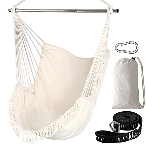 Chihee Hammock Chair Large Hanging Chair Soft Seat with Strong Straps and Hook Hanging Rope Swing Bear up to 330 lbs Stainless Steel Spreader Bar with Anti-Slip Rings Indoor Outdoor Home Garden Patio