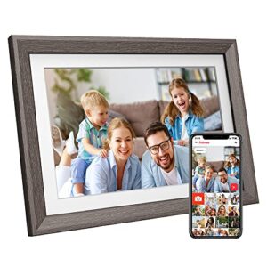 digital picture frame frameo 10.1 inch 1280×800 ips lcd touch screen wifi digital photo frame with auto-rotate 32gb storage share photos and vedios instantly via frameo (10.1 inch wood effect)