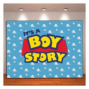 XLL 8x6ft Cartoon Boy It's a Story Photography Backdrop Birthday Party Photo Background Blue Sky White Clouds Backdrops Baby Shower Kids Hero Booth Studio Props, 8x6ft(240x180cm)