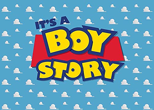 XLL 8x6ft Cartoon Boy It's a Story Photography Backdrop Birthday Party Photo Background Blue Sky White Clouds Backdrops Baby Shower Kids Hero Booth Studio Props, 8x6ft(240x180cm)