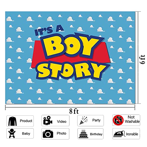 XLL 8x6ft Cartoon Boy It's a Story Photography Backdrop Birthday Party Photo Background Blue Sky White Clouds Backdrops Baby Shower Kids Hero Booth Studio Props, 8x6ft(240x180cm)