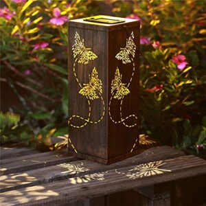 2 Pack Solar Lantern Outdoor Butterfly Garden Decor with Ground Stake, Metal Butterfly Hanging Solar Lights Waterproof Outside Decorations for Patio Lawn Yard Landscape Butterfly Gifts for Mom Women